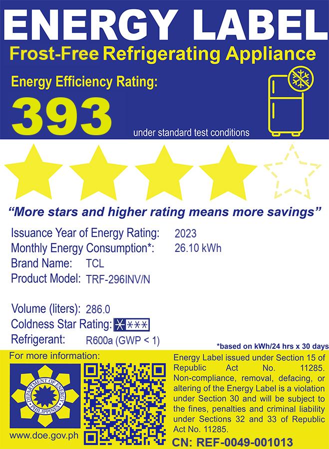 TRF-296INV/N 10.1CUFT TCL TMNF INVERTER REF